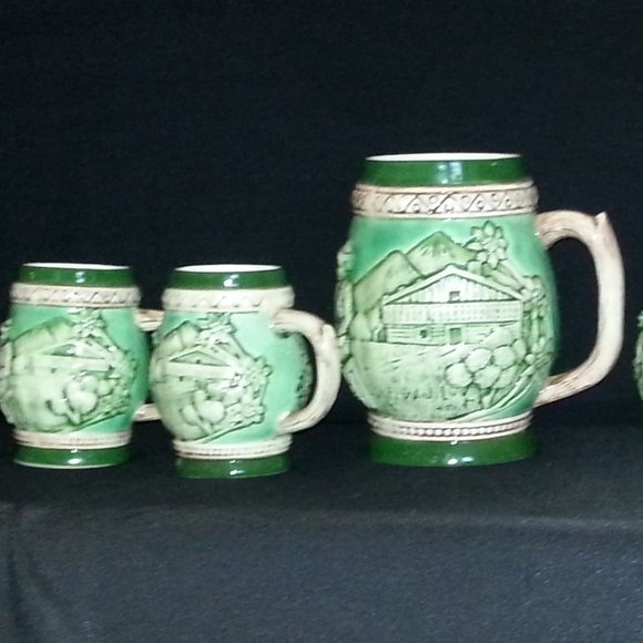 Kitchen | 6 Vtg Japanesegerman Style Stein Pitcher Mug Set | Poshmark